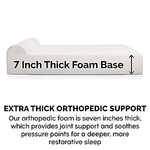 Furhaven Orthopedic Dog Bed for Extra Large Dogs w/ Bonus Water-Resistant Liner & Removable Washable Cover, For Dogs Up to 300 lbs - Goliath Quilted Faux Fur & Velvet Bolster Chaise - Dark Blue, 3XL