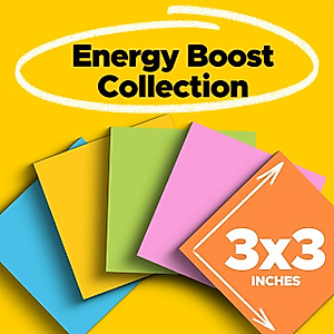 Post-it Super Sticky Notes, 3x3 in, 2x the Sticking Power, Assorted Bright Colors, Recyclable (pack of 12)