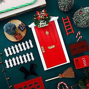 20 Pcs Christmas Elf Girl Fairy Doors Decorations Door Enchanted Fairy Doors Tiny Outdoor Xmas Decor Wooden Tiny Miniature for Child Xmas Accessories Fairy Tale (Red Door)