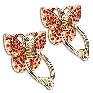 [2 Packs] Butterfly Glitter Bling Bling Phone Ring Holder, Sparkle Phone Ring Grip Artificial Diamond Stand,Rhinestone Cell Finger Ring for Phones,Pad