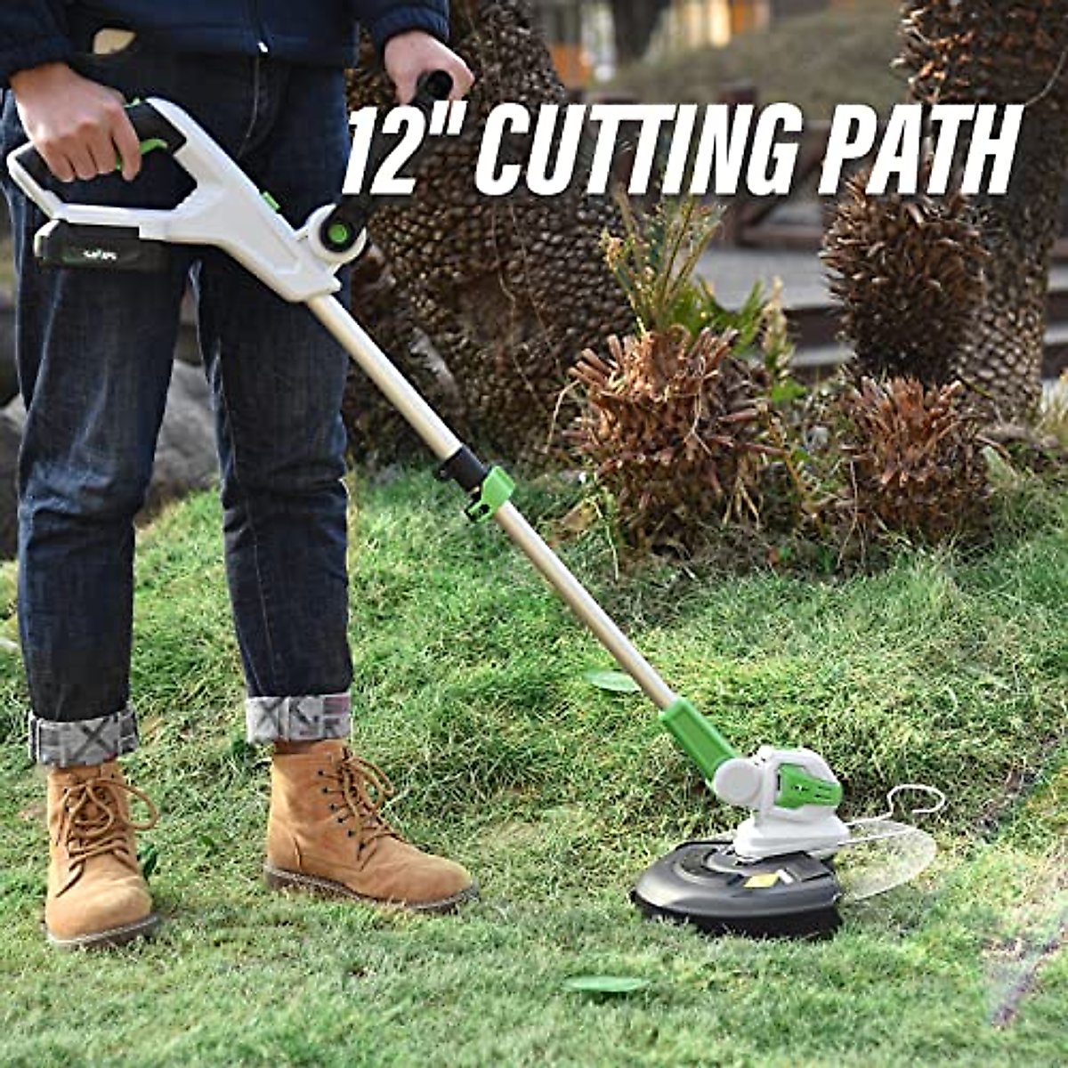 SOYUS Weed Wacker 12 Inch String Trimmer Cordless 20v Electric Weed Wacker, 2 Pcs 2.0Ah Battery Powered Weed Trimmer/Edger, Lightweight Grass Trimmer with 8 Pcs Replacement Spool Trimmer Lines