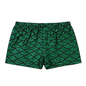 iiniim Girls' Mermaid Fish Scale Gymnastics Dance Cheer Booty Shorts Hot Pants Shiny Biketards Bottoms Green 3-4