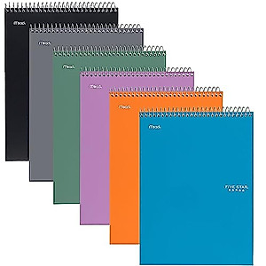 Five Star Top Bound Notebooks, 6 Pack, 1-Subject, College Ruled Paper, Fights Ink Bleed, Water Resistant Cover, 11" x 8-1/2", 100 Sheets, Assorted Colors (73525)