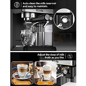 ILAVIE Espresso Machine Cappuccino Latte Coffee Espresso Maker, Auto Milk Frother for Smooth Milk Bubbles, Detachable Milk reservoir, 20 Bar High Pressure