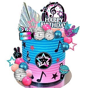 30 PCS Music Cake Toppers Musical Birthday Party Cake Decorations for Musical Cake Toppers Set Girls Music Karaoke Theme Birthday Party Supplies (Style1)