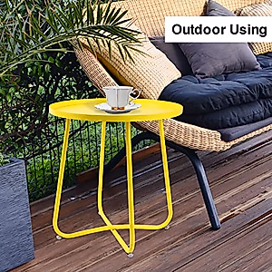 ECOMEX Patio Side Table, Round Outdoor Metal Side Table Small Sofa End Table, Patio Waterproof Accent Coffee Table for Living Room Bedroom Garden Balcony Patio(Yellow)