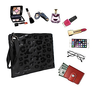 Van Caro PU Leather Wristlet Clutch Wallet Purses Oversized Leopard Print Evening Handbag for Women,Black