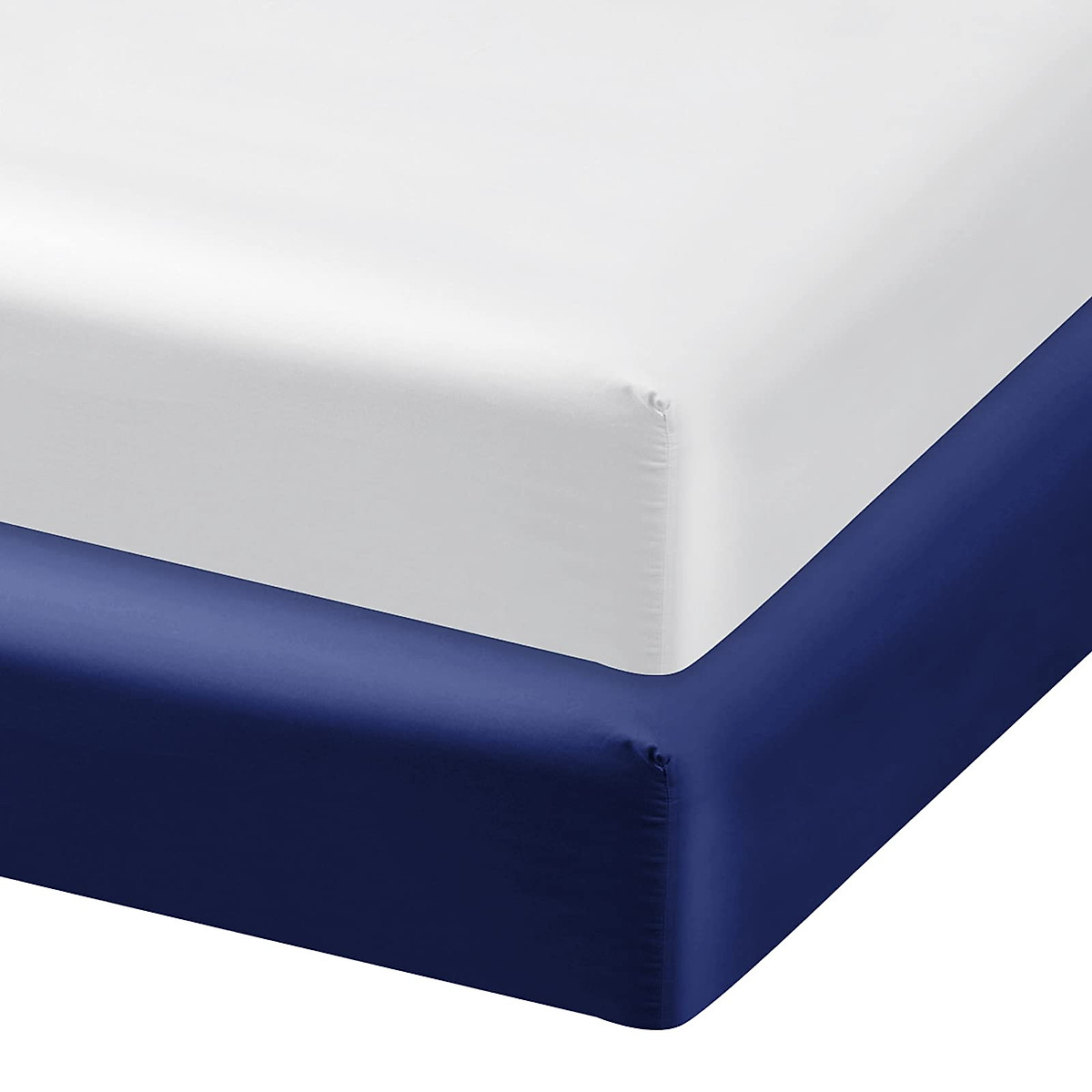 Satin Pack and Play Sheet Fitted, 2 Pack Portable Playard | Mini Crib Sheets, Ultra Soft Satin Microfiber Pack N Play Sheets, White & Navy, Preshrunk