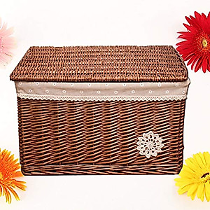 Cosmetic Box Wicker Storage Basket with Lid Woven Box Laundry Organizer Bins Rectangular Seagrass Baskets for Storage Decoration Picnic Groceries Toy Storage Rattan Basket