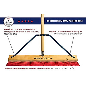 USA Broom 24 in Heavy Duty Push Broom Indoor/Outdoor Garage Shop 100% Made in USA