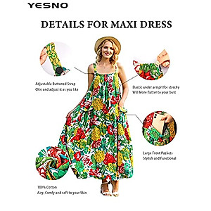 YESNO Maxi Dress for Women with Pockets Boho Summer Dress with Wide Adjustable Buttoned Strap M E96 CR148