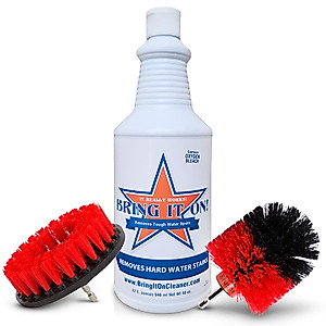 Bring It On Cleaner Water Spot Remover Plus 2 Drill Brushes, Clean Tile, Cleaning Drill Scrub Brush, Cleaning Brush for Drill, Drill Brush Attachment (32 oz)