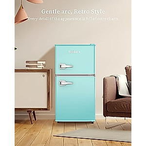 Bodare Retro Mini Fridge with Freezer: 3.2 Cu.Ft Mini Refrigerator with 2 Doors - Small Refrigerator Energy-Saving Compact Refrigerator - Small Fridge for Bedroom Dorm (Blue)