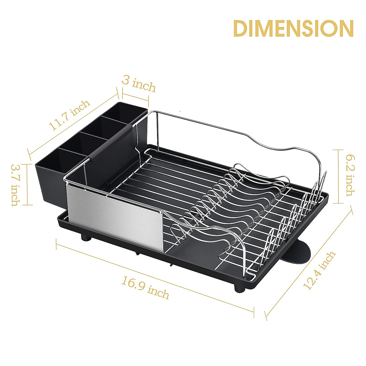 TOOLF Dish Rack,304 Stainless Steel Dish Drying Rack for Kitchen Counter, Dish Drainer for Large Capacity,Black…