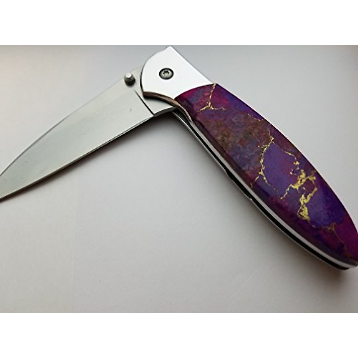 Santa Fe Stoneworks Purple Turquoise handle Pocketknife on Leek Blade A/O
