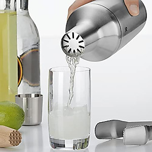 WMF Cromargan 5pc Stainless Steel/Beech Wood “Matrjoshka” bar Gift Set (Jigger, Tongs, Sieve, Pestle, Measure), Dishwasher Safe