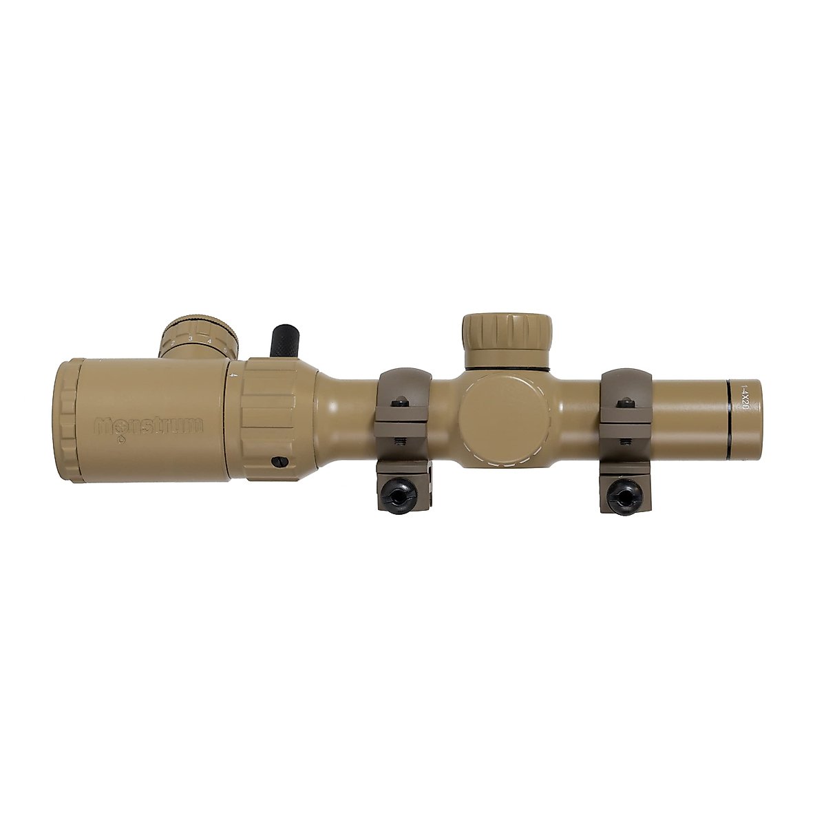 Monstrum 1-4x20 Rifle Scope | Flat Dark Earth | Moonstrum Offset Scope Mount with Integrated Level Bubble | Bundle
