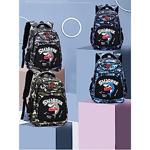 Shark Backpack for Boys, Camo Bookbags for Boys, Boys Backpacks for Kids Elementary