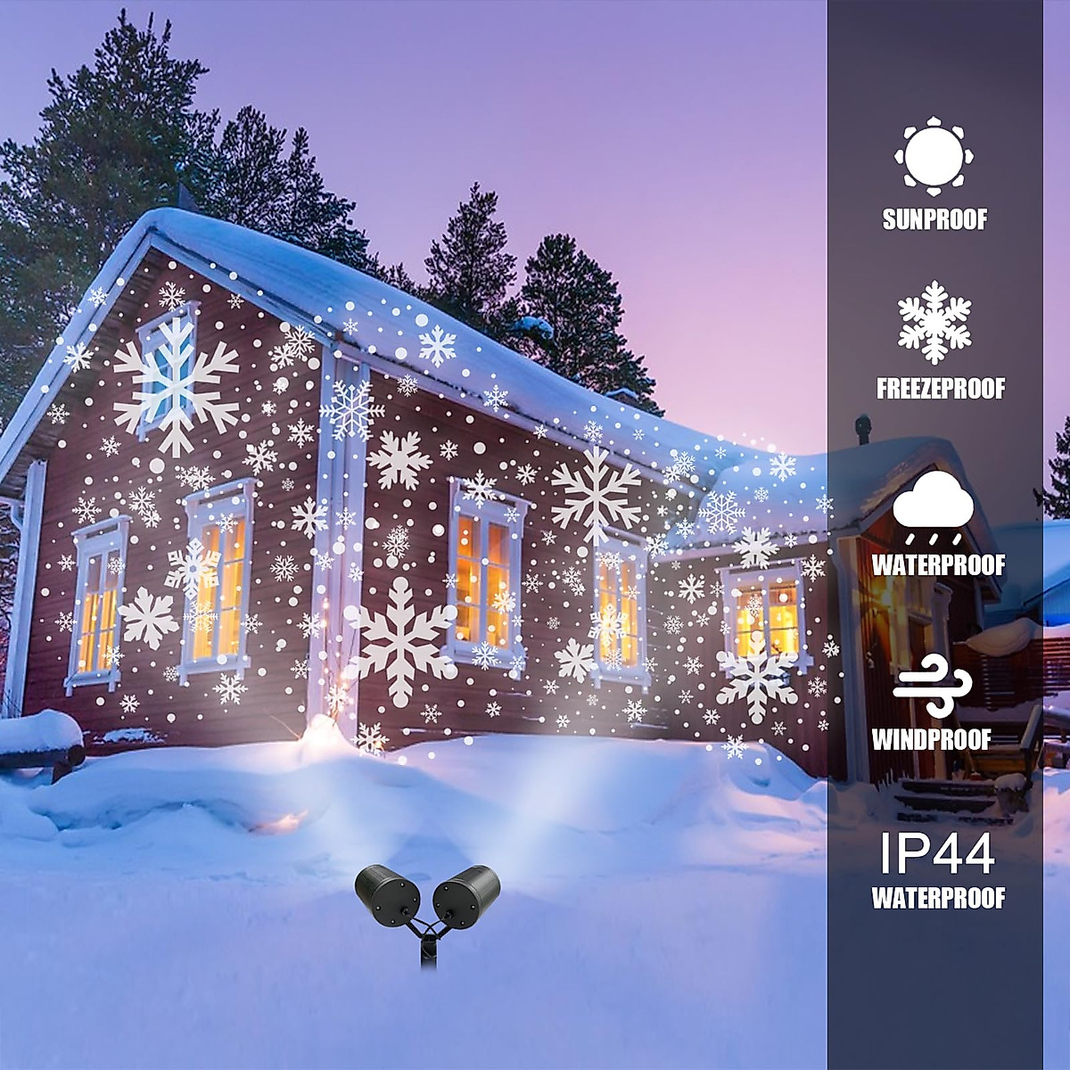 Christmas Snowflake Projector Lights, RLUETIME Double Head IP65 Waterproof Led Snowfall Show Outdoor, Christmas Decorations, Ideal for Xmas Holiday Party Wedding Garden Patio