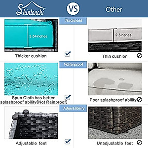 Shintenchi 7 Pieces Ottoman Outdoor Patio Sectional Sofa Couch, Silver Gray PE Wicker Furniture Conversation Sets with Washable Cushions & Glass Coffee Table for Garden, Poolside, Backyard Blue