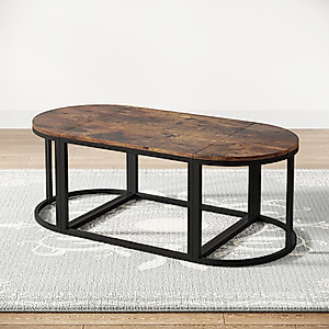 Wood Coffee Table Set: Large 47" Modern Oval Coffee Table for Living Room, Detachable into a Square Table and Small Round End Tables Mid-Century Side Table Couch Table with Storage, Stable Metal Stand