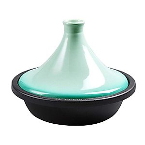 MYYINGBIN 1.7Liter Tagine Pot with Enameled Cast Iron Base and Cone-Shaped Lid Anti-Hot Silicone Gloves, Suitable for 1-4 People, Blue