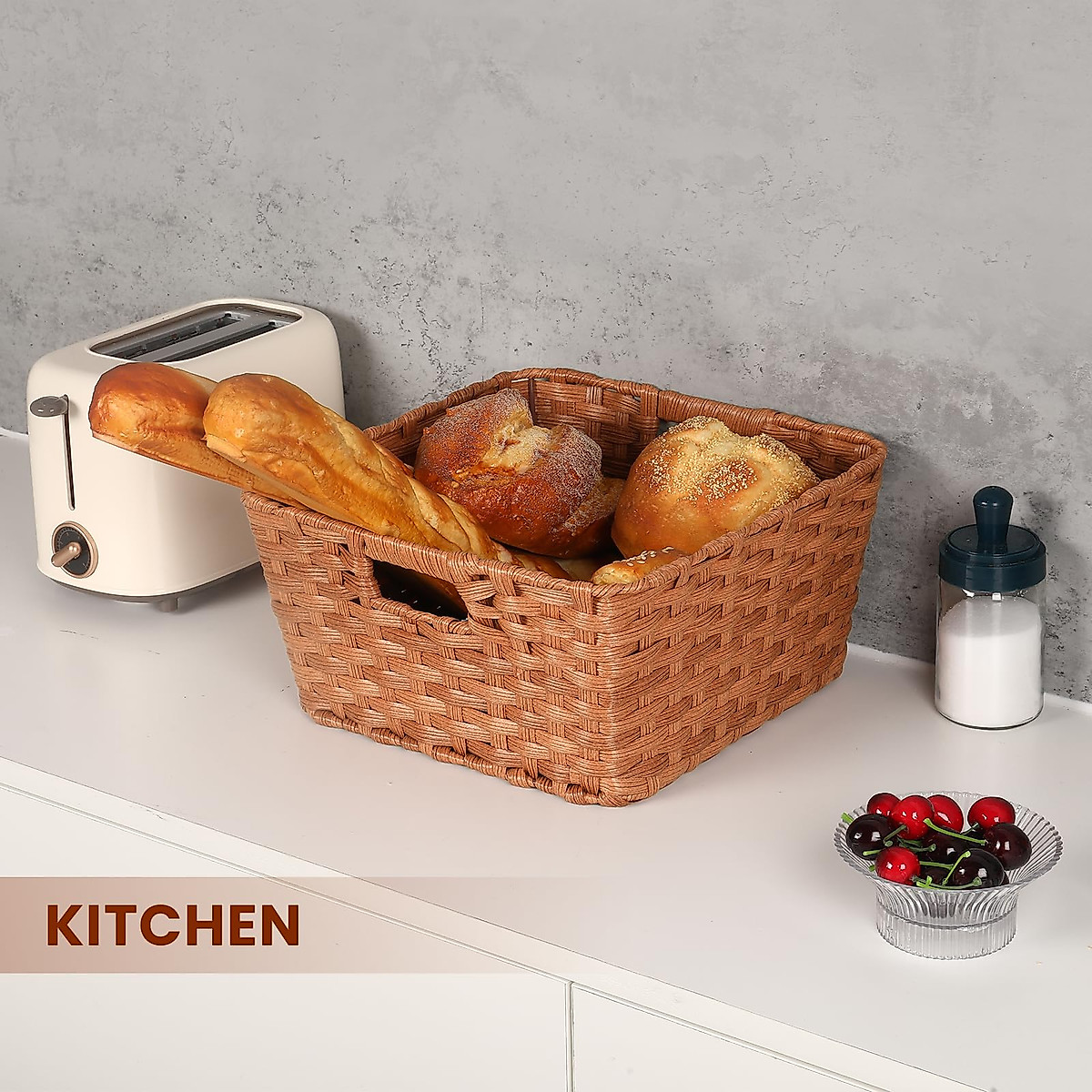 Onlytak Wicker Storage Baskets, Baskets for Shelves, Toilet Paper Storage Baskets, Woven Storage Baskets for Organizing, Caramel Orange, 12" x 12" x 6", 2-Pack