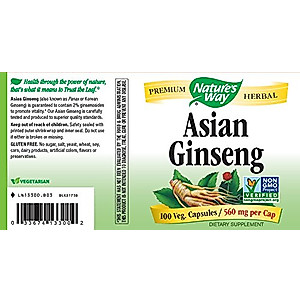 Nature's Way Asian Ginseng 560 Milligrams, 100 Vegetarian Capsules Pack of 2 Bottles