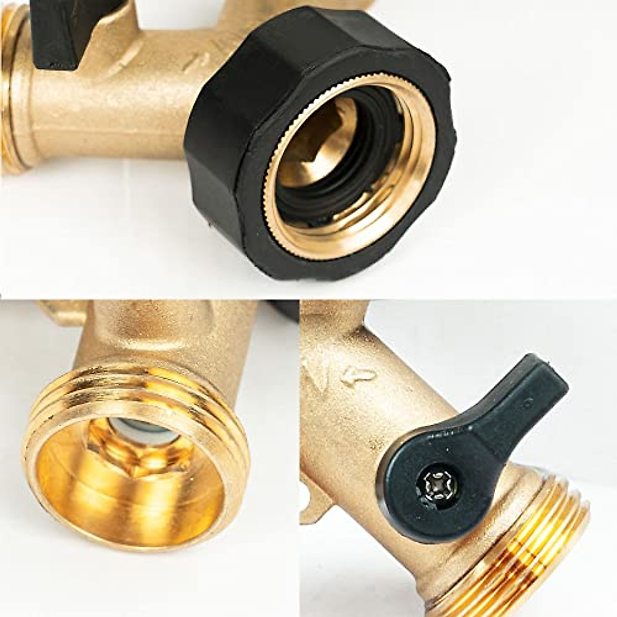 LIULO TOOL Brass Garden Hose Splitter 2 Way, Hose Y Splitter 3/4 Inch Heavy Duty Brass Hose Connector Tap Splitter, Hose Spigot Adapter 2 Valves with Rubber Washers (1 Pack)