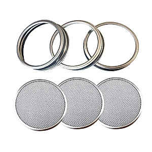 THINKCHANCES Food Safe,BPA Free Rust Resistant Stainless Steel Sprouting Screen Lids and Bands for Wide Mouth Mason Ball Canning Jars for Growing Organic Sprout Seeds at Your Home (Wide Mouth, 3 Pack)