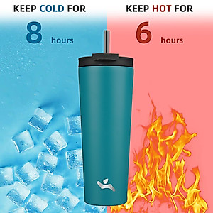 Konokyo 26 OZ Insulated Tumbler with Lid and 2 Straws Stainless Steel Water Bottle Vacuum Travel Mug Coffee Cup,Blue