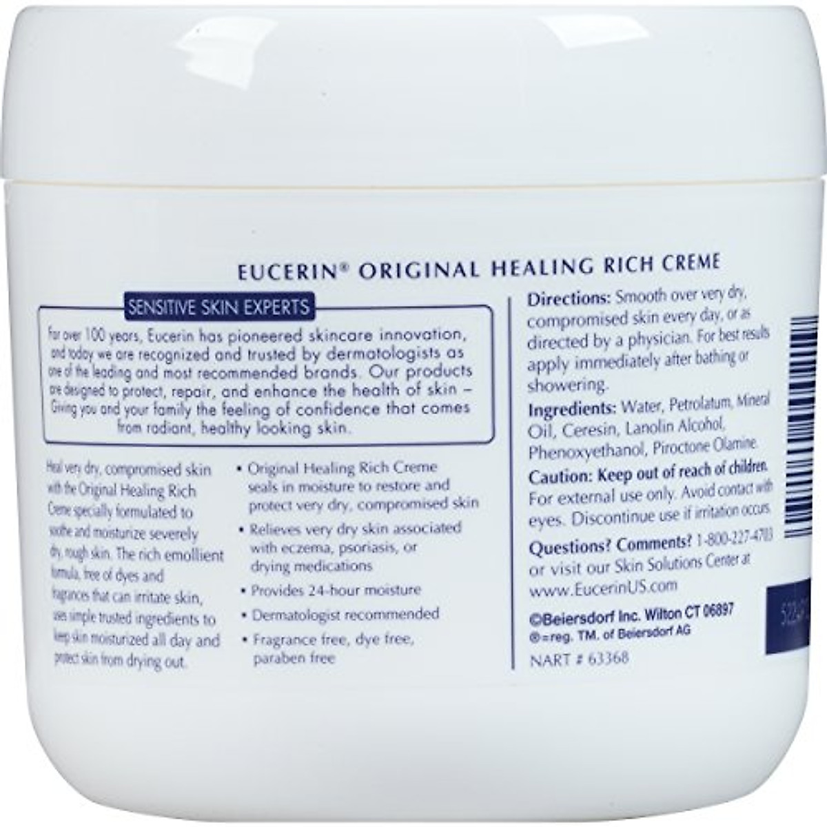 Eucerin Original Healing Cream - Fragrance Free, Rich Lotion for Extremely Dry Skin - 16 oz. Jar