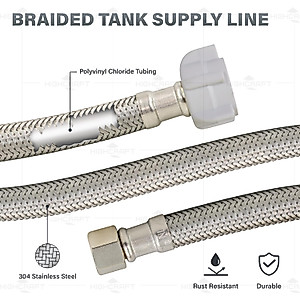 Highcraft 27416-NL-2 Toilet Connector, Braided Stainless Steel Hose Connects to Supply Line 3/8 Compression x 7/8 Female Ballcock Nut 16 Inch