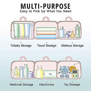 Bunnychill TSA Approved Toiletry Bag With Handle Strap,2 Pack PVC Clear Cosmetic Bags for Women Men, Carry on Airport Airline Compliant Bag,waterproof Transparent Makeup Travel Bags(S+M-Pink)