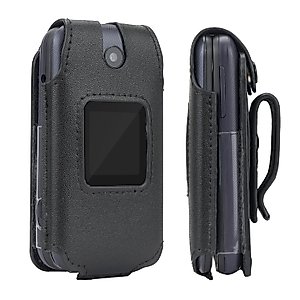 BELTRON Leather Fitted Case for Alcatel Go Flip 4 / TCL Flip Go/TCL Flip Pro Phone - Secure Form Fit Cover with Built-in Screen Protection & Rotating Metal Belt Clip (4056/4058)