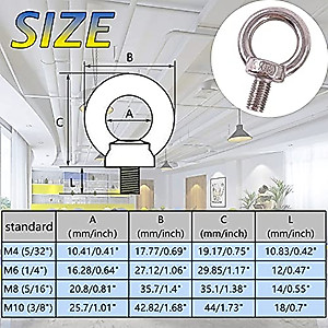 Lifting Eye Bolts, Reedny 1/4" 304 Stainless Steel Shoulder Ring Eye Machinery Male Thread Ring Eyebolt Screws for Hanging Articles (M6, 8Pcs)