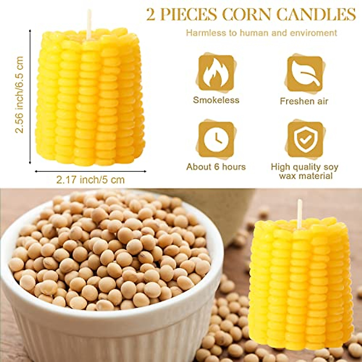 Coume 2 Pieces Fall Corns Decor Pillar Candles Fake Corn Scented Candles Soy Wax Corn Candles for Autumn Thanksgiving Harvest Party Home Table Office Birthday Decorations, Bluebell Fragrance