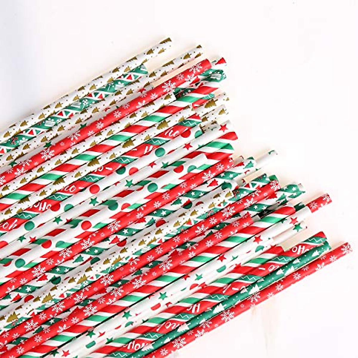 250 Pieces Christmas Paper Straws, 10 Patterns Disposable Mixed Stripe Holiday Paper Straws for Christmas Party Favors