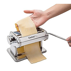 Pasta Maker Deluxe Set 5 pc Steel Machine w Spaghetti Fettuccini Roller Angel Hair Ravioli Noodle Lasagnette Cutter Attachments, Hand Crank & Clamp- Premium Quality for Homemade Italian Dinner Cooking