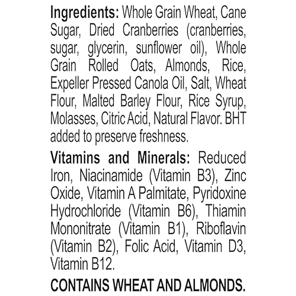 Great Grains Cranberry Almond Crunch Cereal, Cereal with Dried Cranberries and Almonds, Non-GMO Project Verified, 14 OZ Box