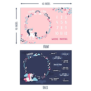 Baby Monthly Milestone Blanket Girl | Markers and Headband Included | Gift-Ready Box | Premium Ultra Soft Warm Minky Fleece | Large 40X60 Thick Newborn Photography Props Backdrop |Shower Gifts-Idea