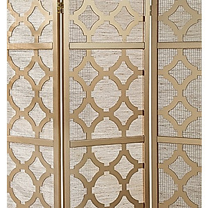 Roundhill Furniture Quarterfoil Infused Diamond Design 4-Panel Room Divider, Gold