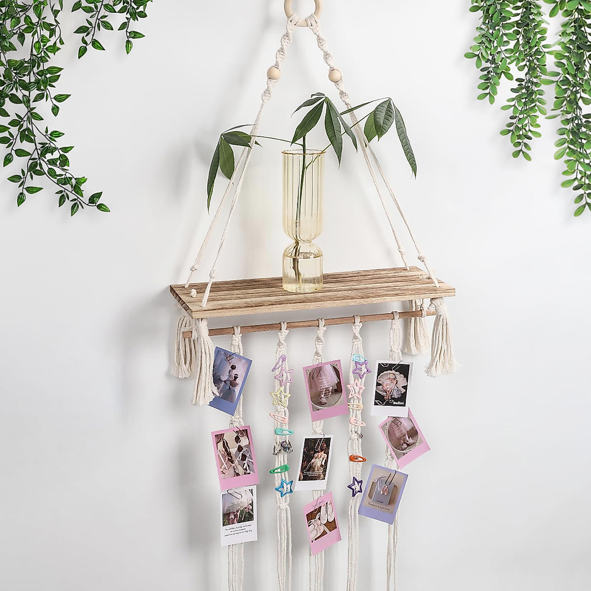 BAMFOX Hanging Wall Shelves,Swing Rope Floating Shelf,Bohemian Chic Macrame Window Storage Shelves for Living Room/Bedroom/Bathroom Decor