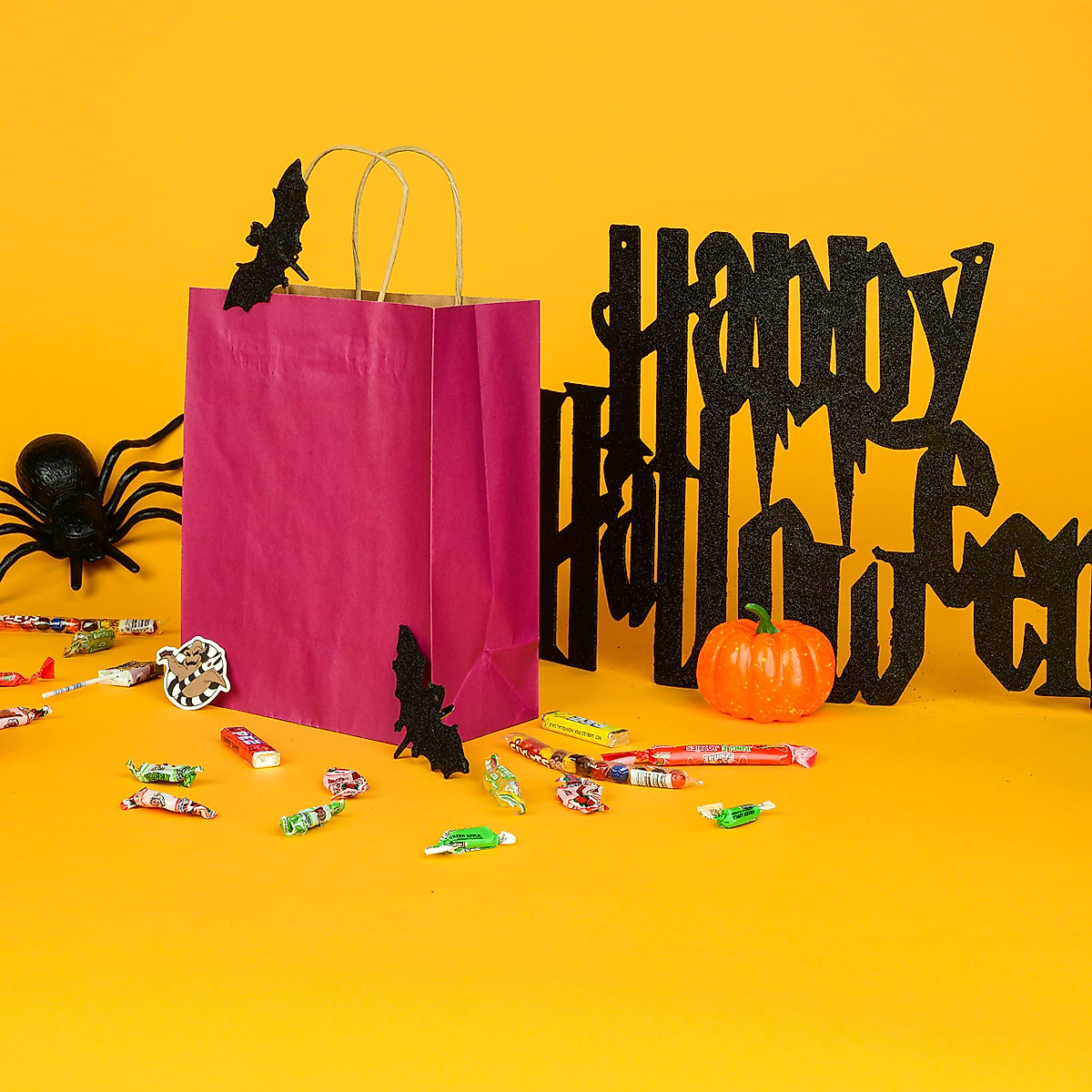 Prime Line Packaging 8x4x10 100 Pack Small Pink Bags with Handles, Kraft Paper Gift Bags, Burgundy Shopping Bags for Small Business Thank You & Goody Bags Bulk