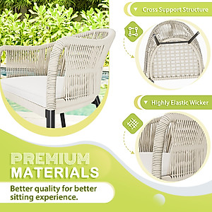 Flamaker 3 Piece Patio Set Outdoor Wicker Patio Chairs with Coffee Table & Cushions Bistro Conversation Set Porch Furniture for Balcony, Deck, Backyard