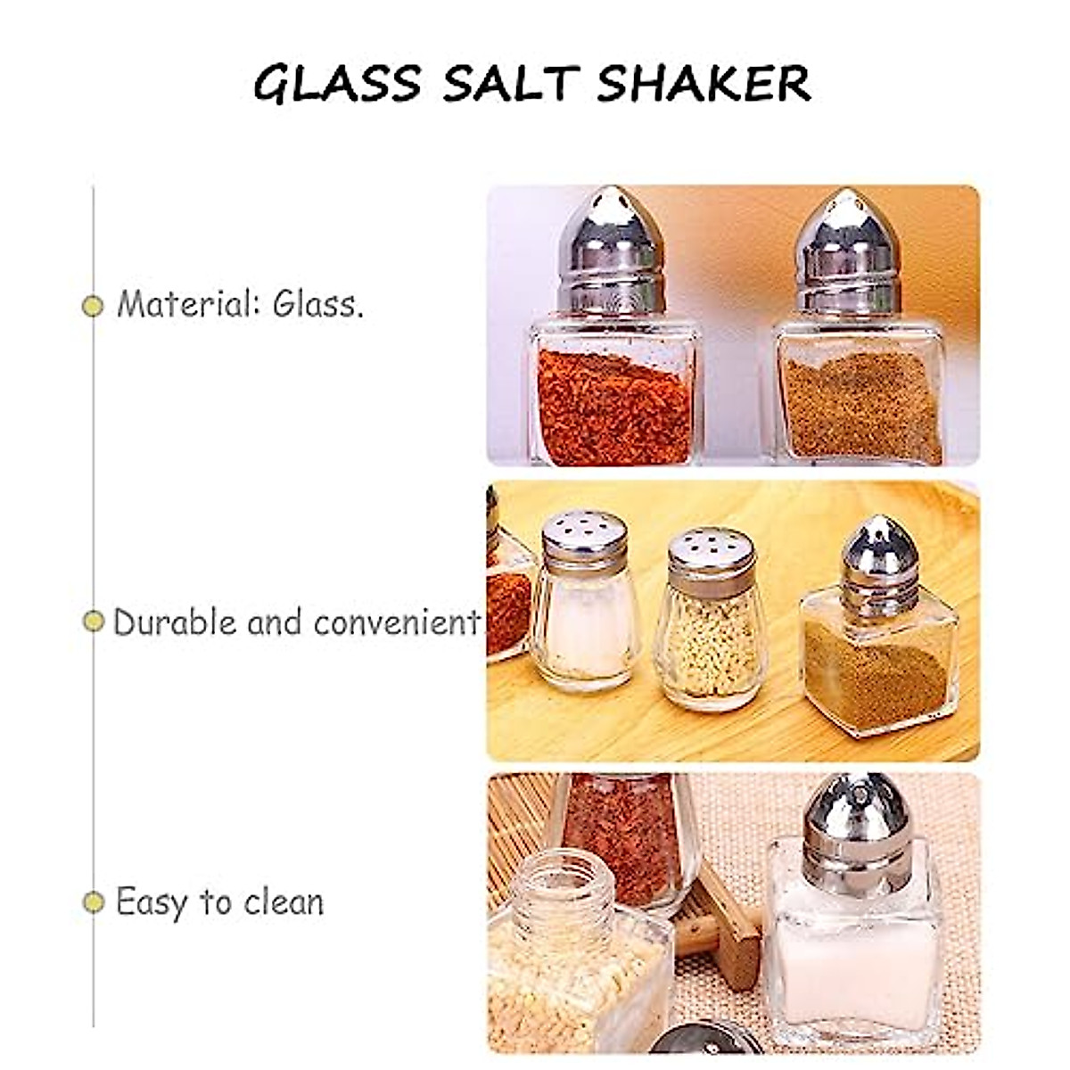 Glass Containers with Lids Small Salt and Pepper Shakers, Mini Glass Seasoning Jars Glass Cube Body Shakers for Wedding, Party, Restaurant, Beach Vacation Home Kitchen Supplies