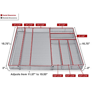 Sorbus Flatware Drawer Organizer, Expandable Cutlery Drawer Trays for Silverware, Serving Utensils, Storage for Kitchen, Office, Bathroom Supplies, (Expandable Cutlery Drawer Organizer - Silver)