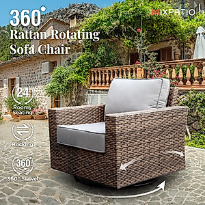 MIXPATIO 6 Pieces Patio Furniture Set, Outdoor Wicker Rattan Sofa Couch with 5.5" Thick Comfy Cushions, Wide Armrests Swivel Rocker Chairs and Coffe Table, High Back Conversation Set Garden Backyard