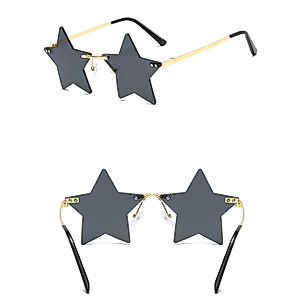 IKUVNA Rimless Star Shape Sunglasses for Women Men Party Streetwear Glasses Trendy Transparent Pentagram Eyewears