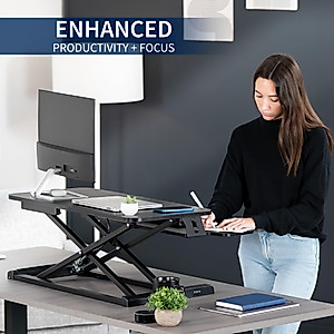 VIVO 32 inch Desk Converter, Height Adjustable Riser, Sit to Stand Dual Monitor and Laptop Workstation with Wide Keyboard Tray, Black, DESK-V000K, 32"